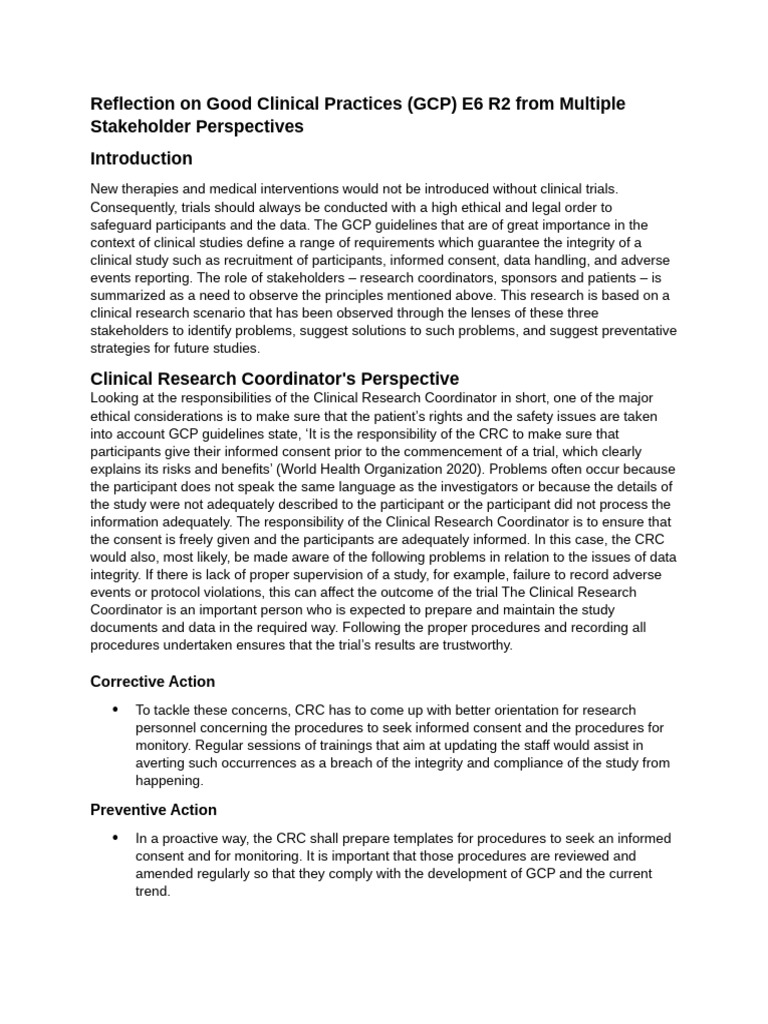 Reflection on Good Clinical Practices | PDF | Clinical Trial | Informed ...