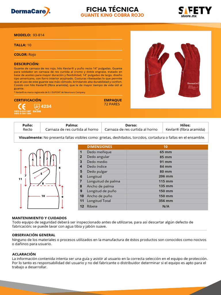 Ficha tecnica guantes | PDF | Guante