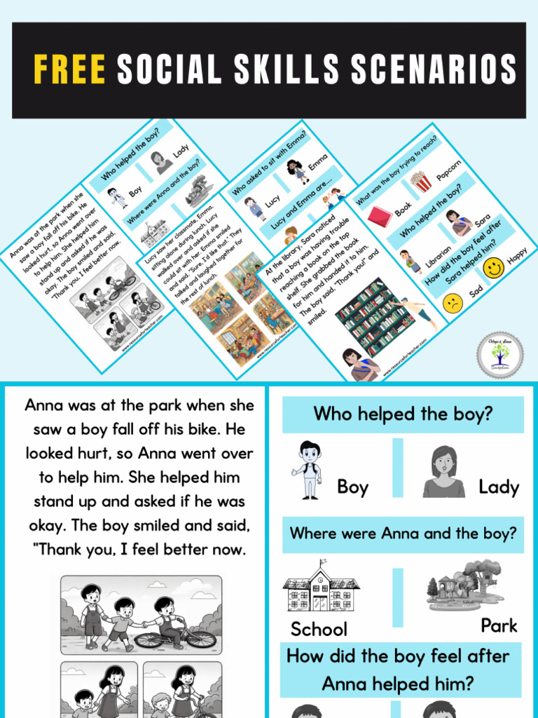 FreeSocialSkillsScenariosWorksheetsforAutism 1 | PDF