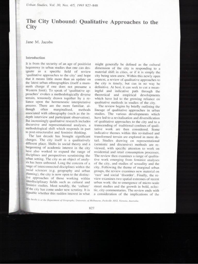 Jane Jacobs. The City Unbound. Qualitatives Approaches To The City | PDF