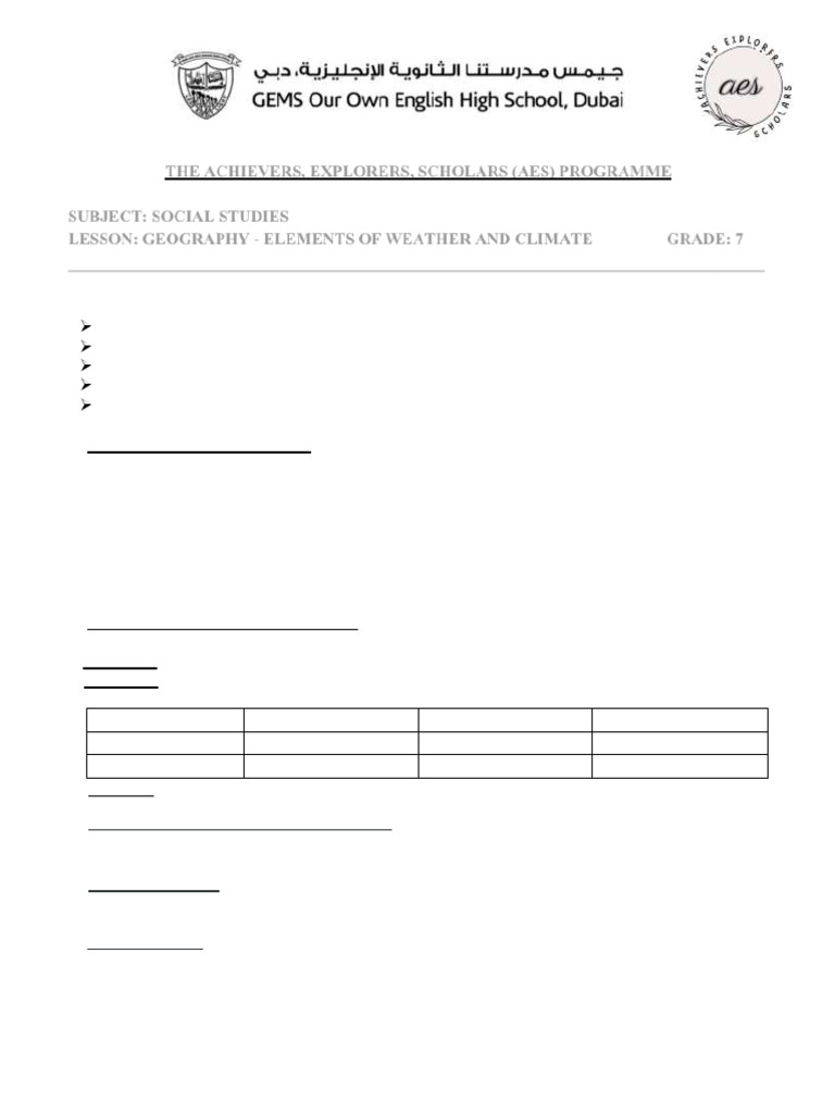 Elements of Weather and Climate -worksheet | PDF