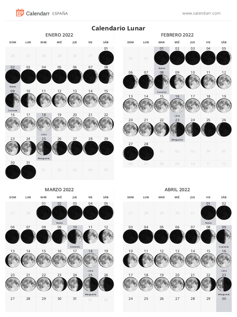 Calendario Lunar de 2022 | PDF
