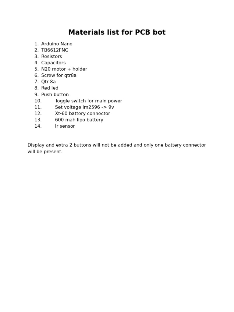 Materials List For PCB Bot | PDF