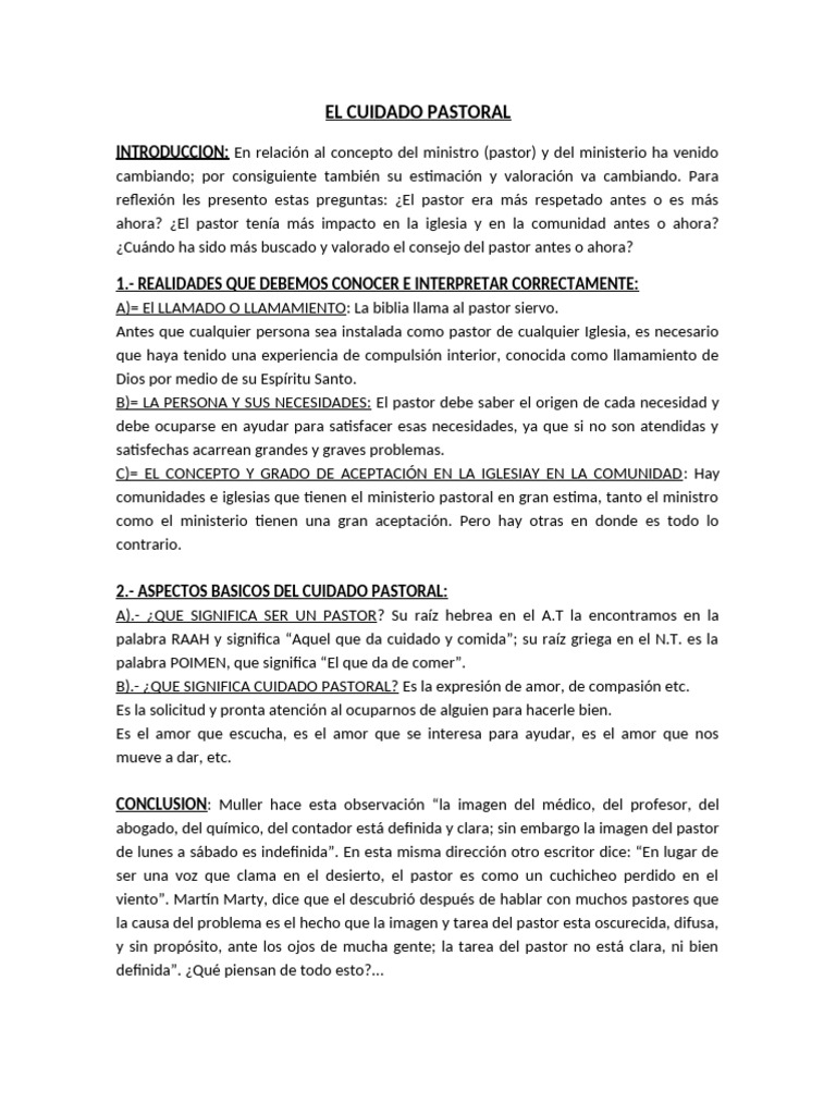Cuidado Pastoral: Llamado y Desafíos | PDF