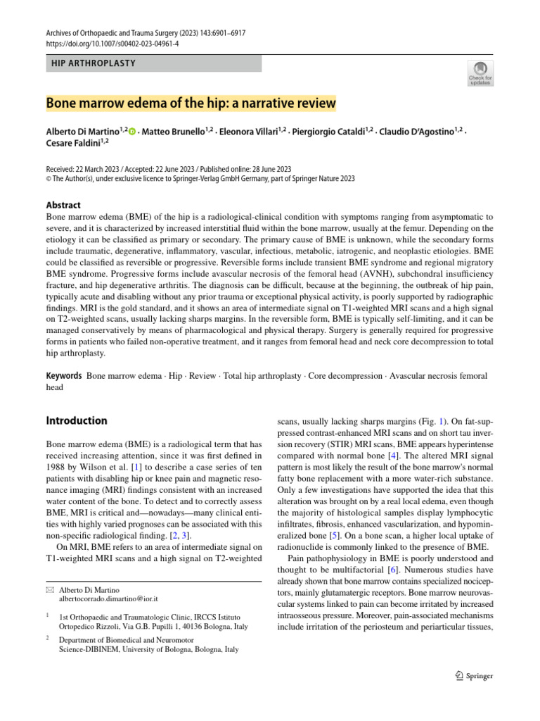 Bone Marrow Edema of The Hip. A Narrative Review | PDF | Hip | Bone
