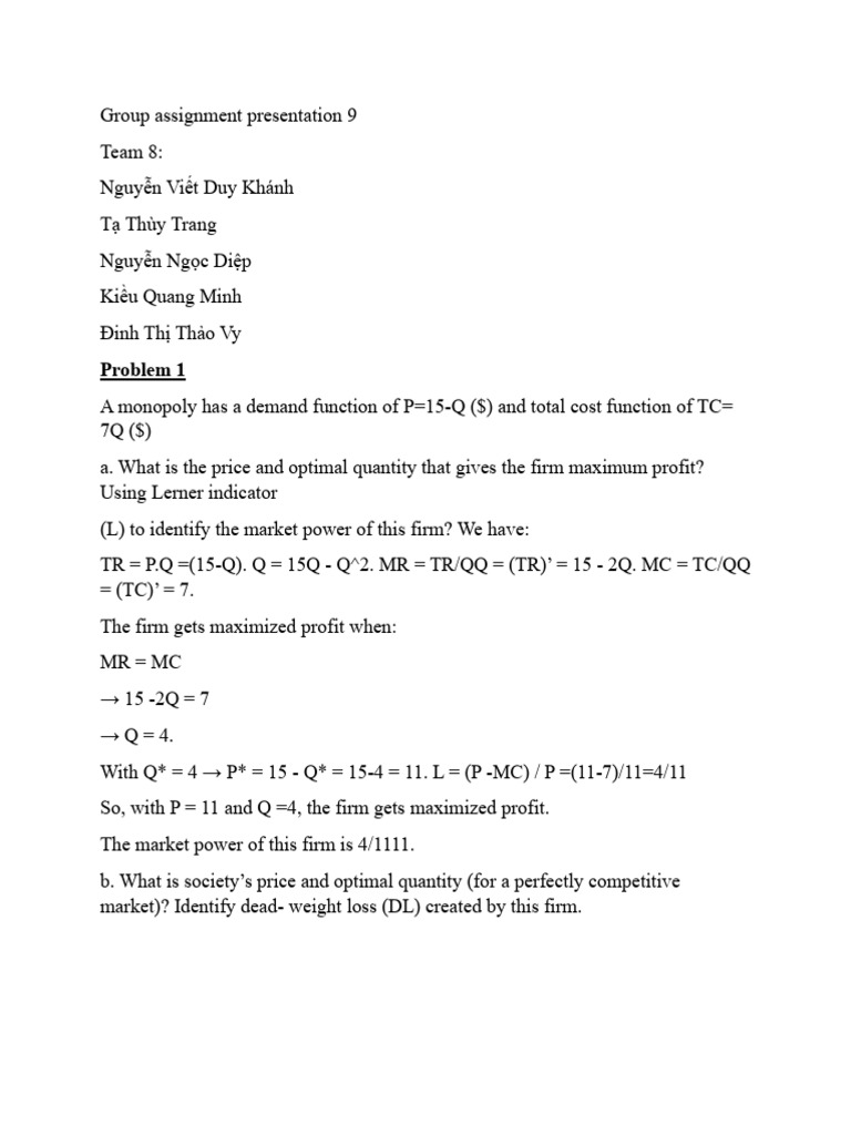 Group Assignment Presentation 9 | PDF | Profit (Economics) | Imperfect ...