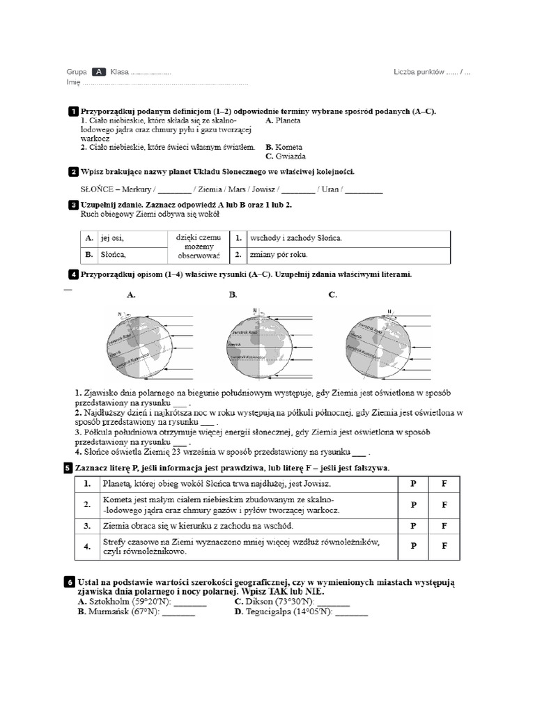 Geografia Klasa 6 Ruchy Ziemi | PDF