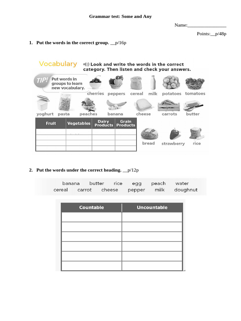 Grammar Test: Using Some and Any | PDF