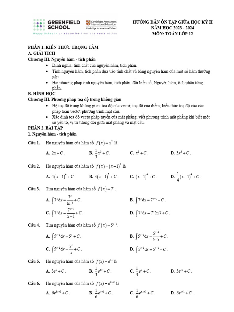 DCOT - GK2 - Toán 12 | PDF
