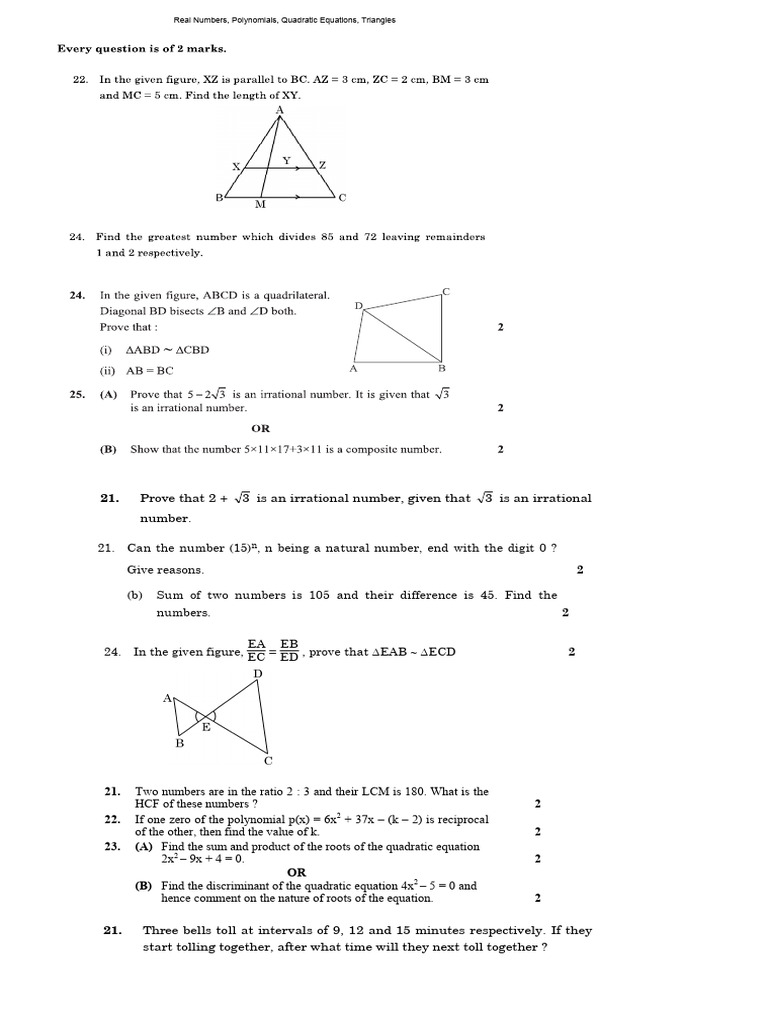 2 & 3 Marks Questions Real Poly QE Triangles | PDF | Quadratic Equation ...