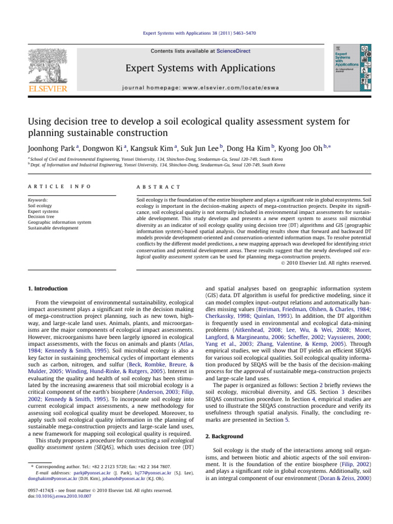 Using decision tree to develop a soil ecological quality assessment system for planning ...