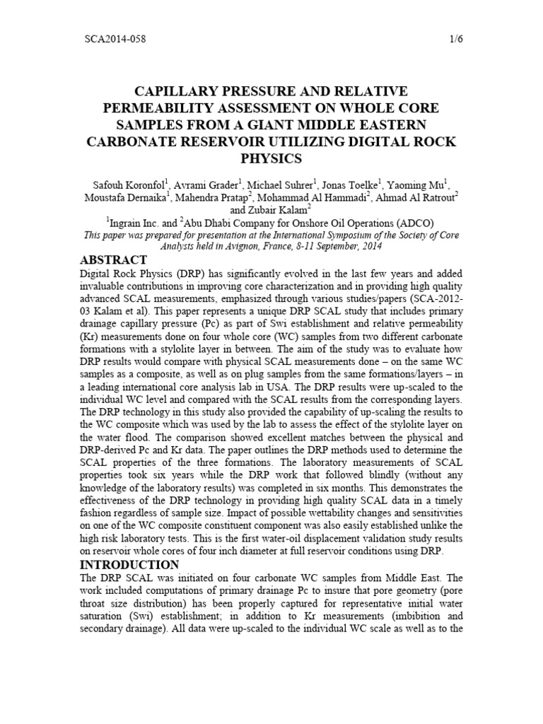 CAPILLARY PRESSURE AND RELATIVE PERMEABILITY ASSESSMENT ON WHOLE CORE ...