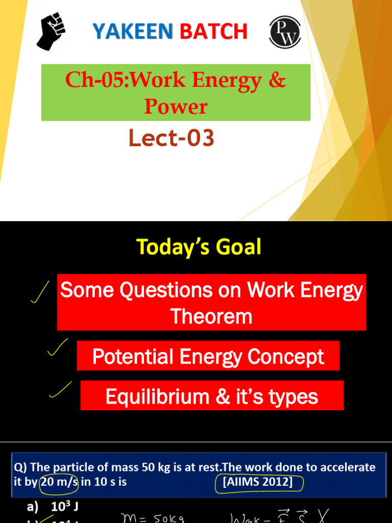 Work , Power & Energy Lecture 03 | PDF | Potential Energy | Force