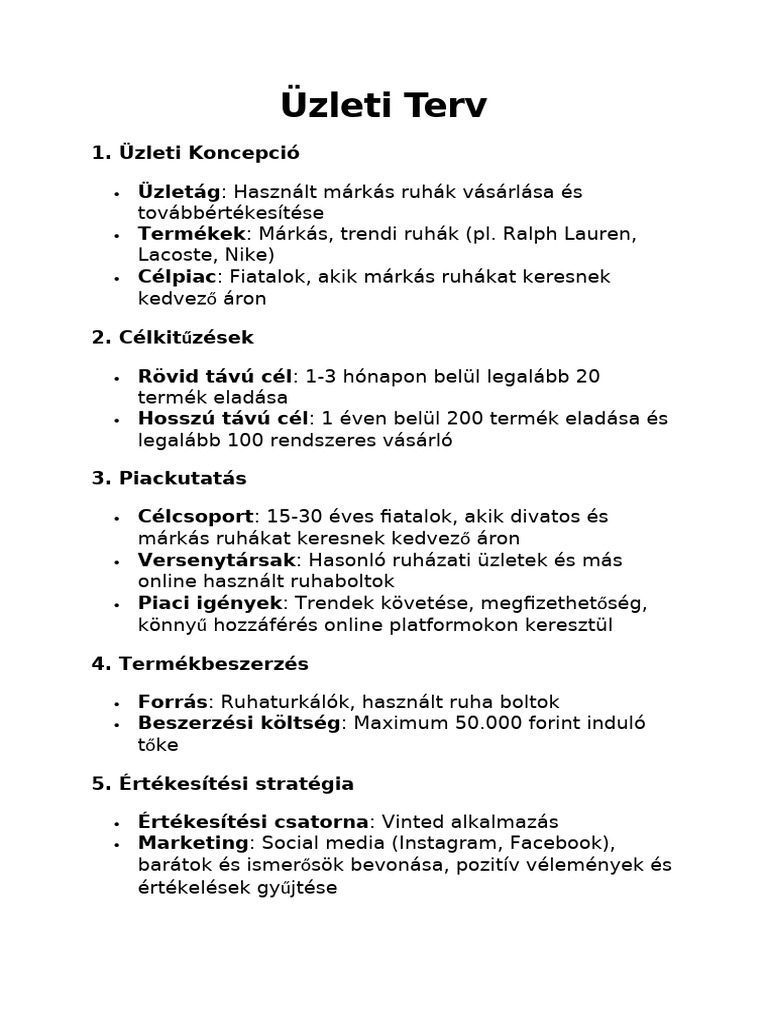 Üzleti Terv | PDF