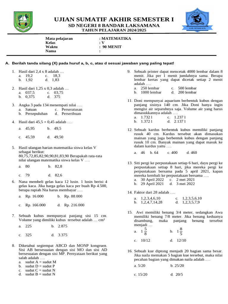 Sas MTK Kelas 5 | PDF