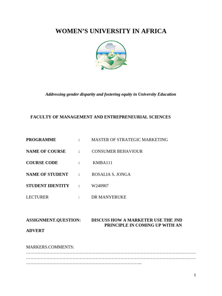 Use of The JND Principle in Coming Up With An Advert Assignment Write Up | PDF | Advertising ...