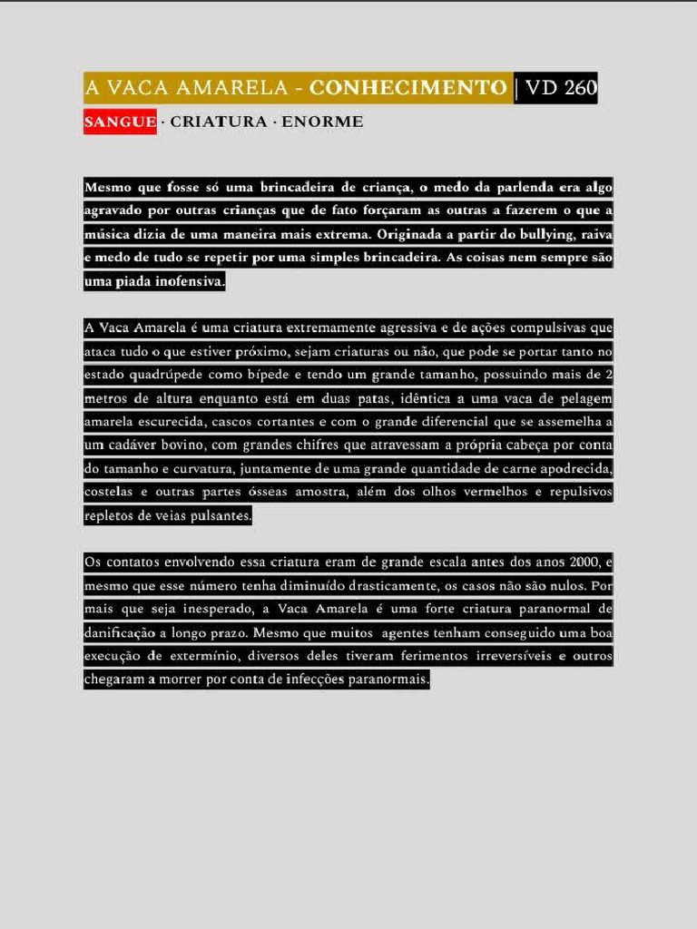 Vaca Amarela Homwbrew de Ordem Paranormal | PDF