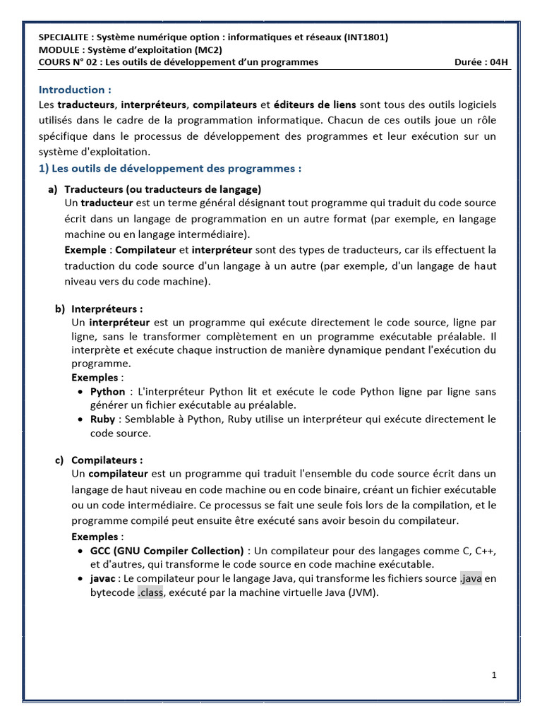 Outils de développement en programmation | PDF | Code source | Compilateur