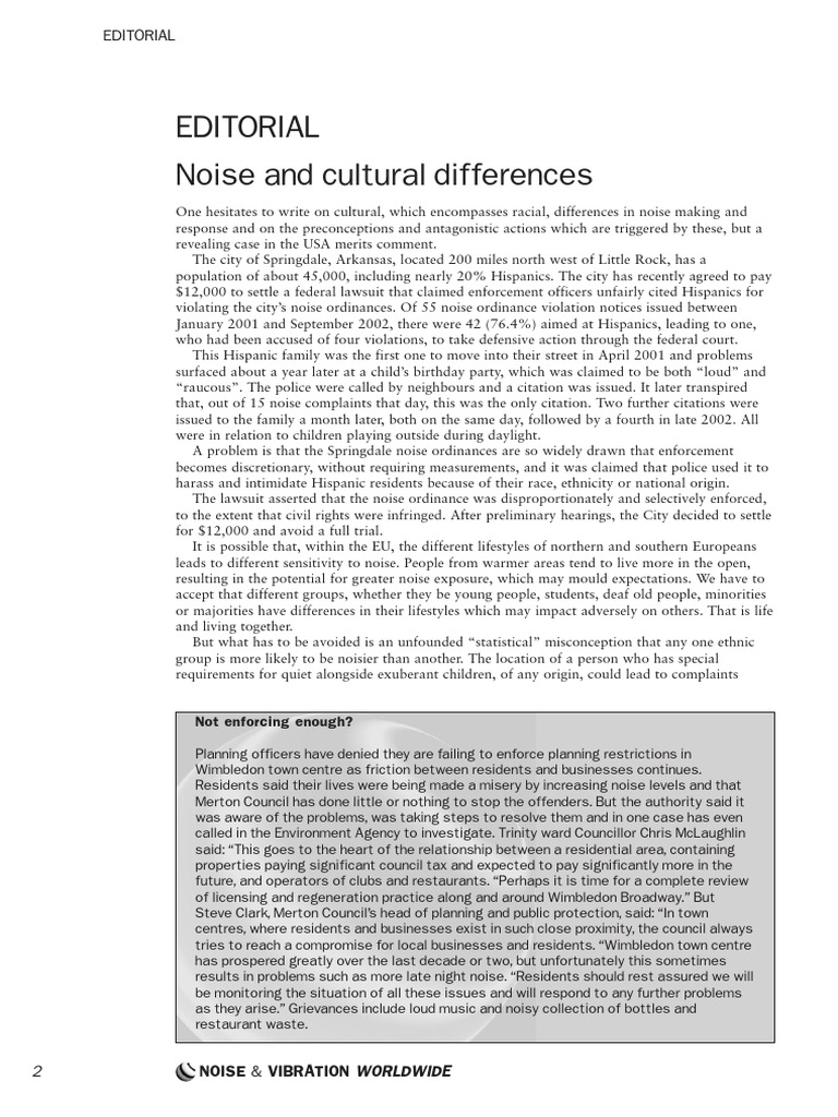2004 Noise and Cultural Differences | PDF | Justice | Crime & Violence