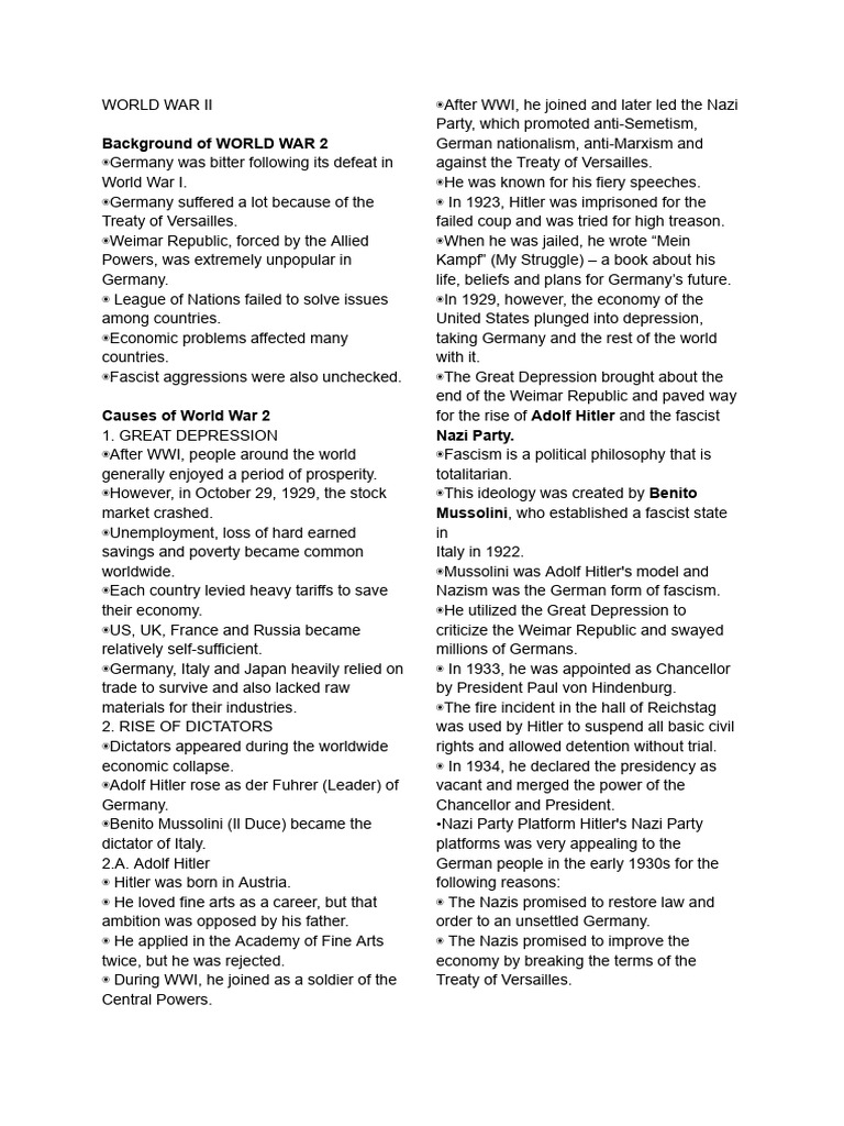 Causes and Events of World War II | PDF | Nazi Germany | Adolf Hitler