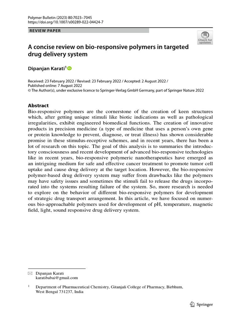 A Concise Review On Bio-Responsive Polymers in Targeted Drug Delivery ...