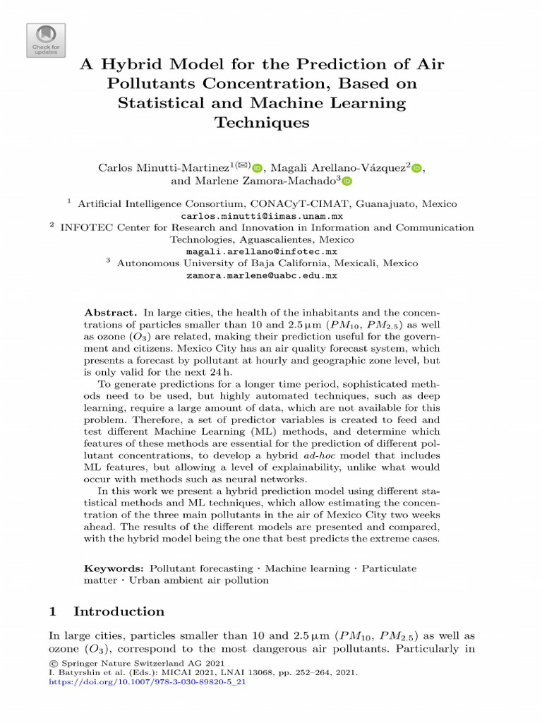 A Hybrid Model For The Prediction of Air Pollutants Concentration, Based On Statistical and ...