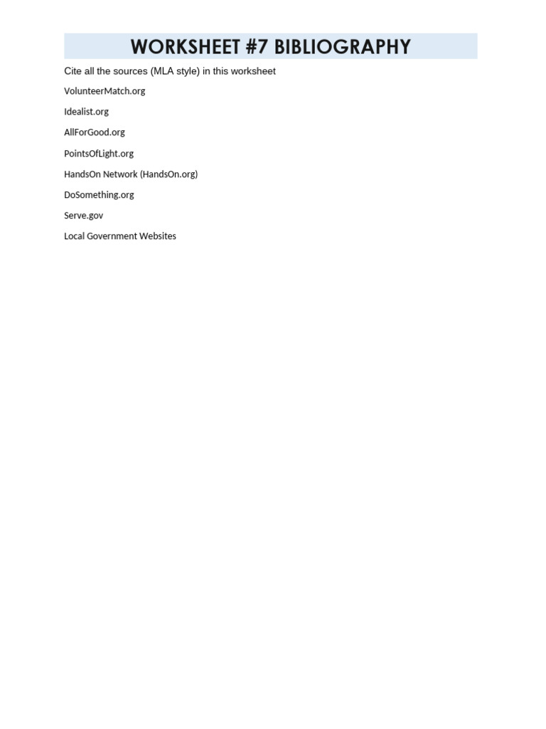 Worksheet 7 Bibliography | PDF