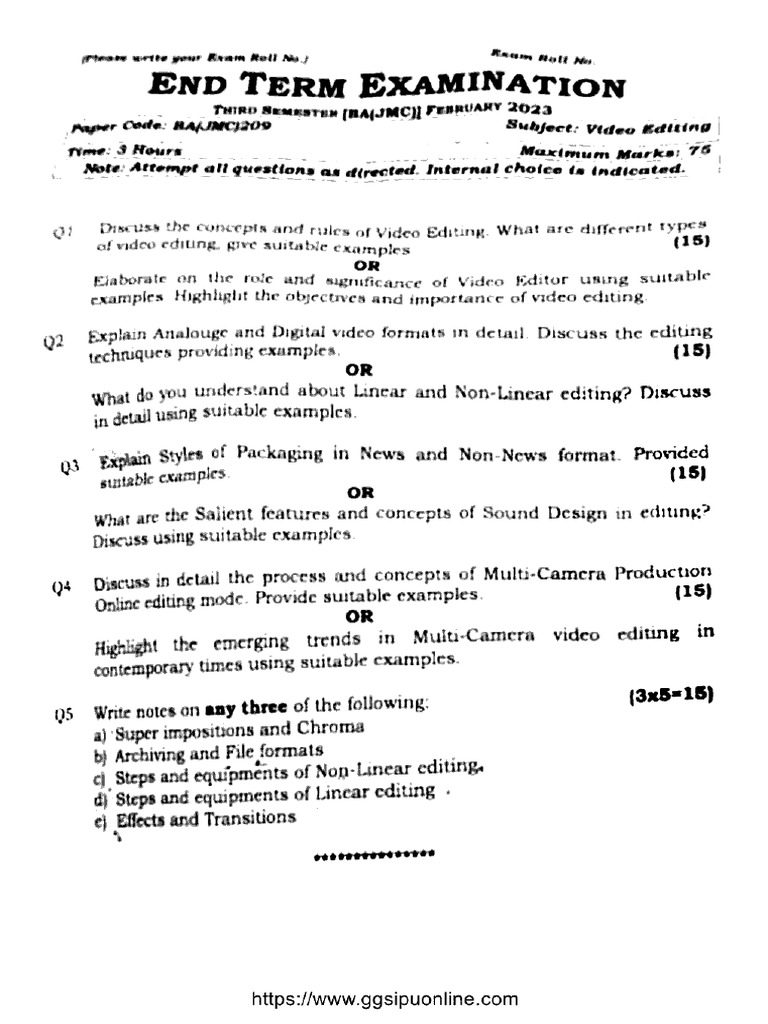 Bajmc 3 Sem Video Editing Bajmc 209 Feb 2023 | PDF