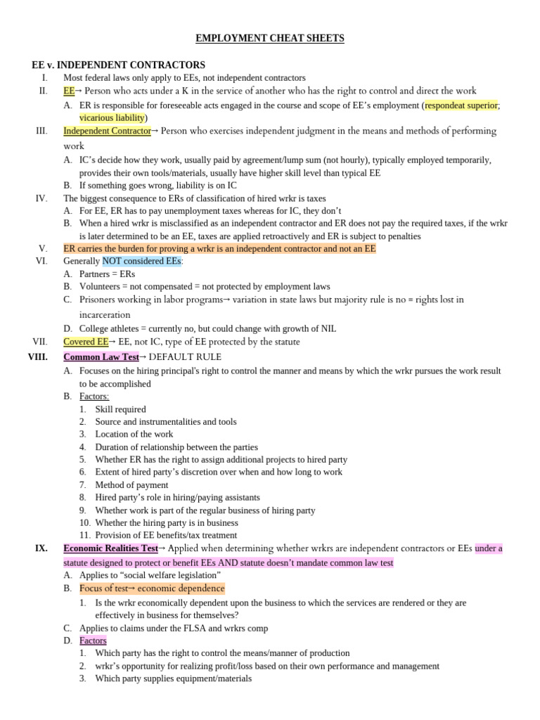 Employment Rules Sheets | PDF | Disparate Treatment | Sexual Harassment