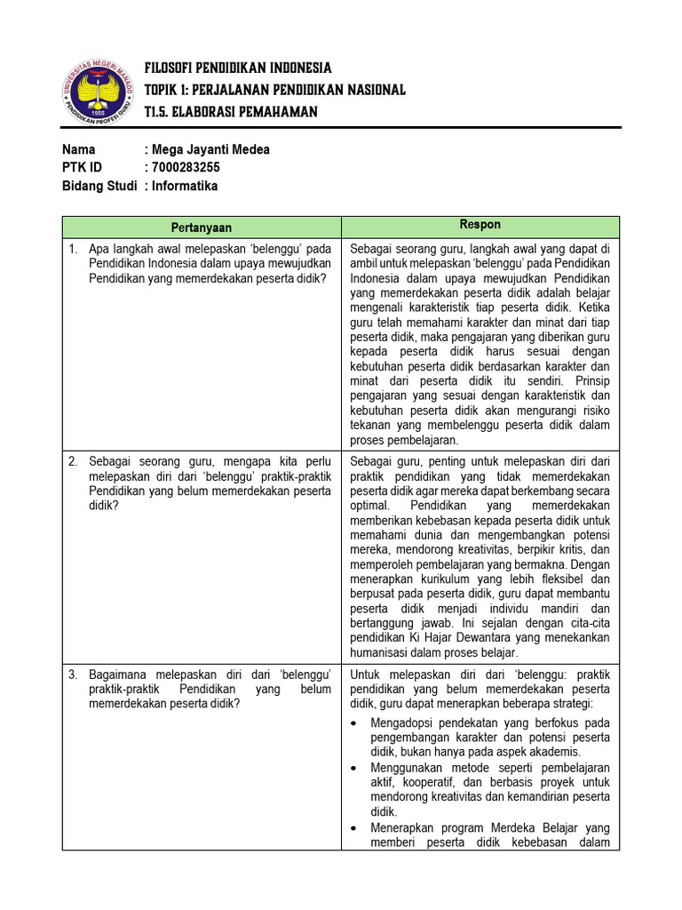 Elaborasi Pemahaman Topik 1 | PDF