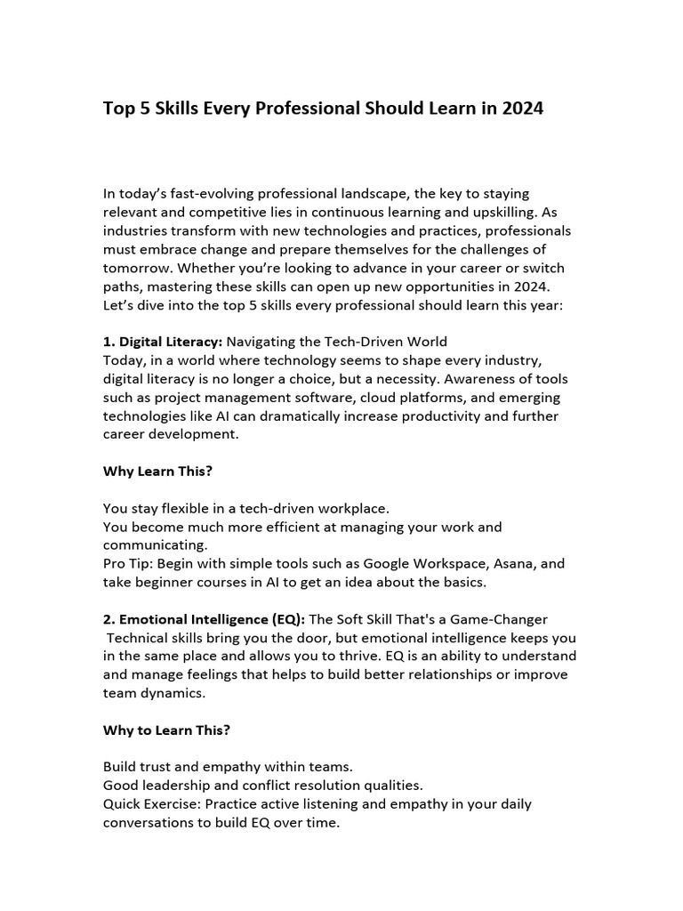 Top 5 Skills Every Professional Should Learn in 2024 | PDF | Emotional ...