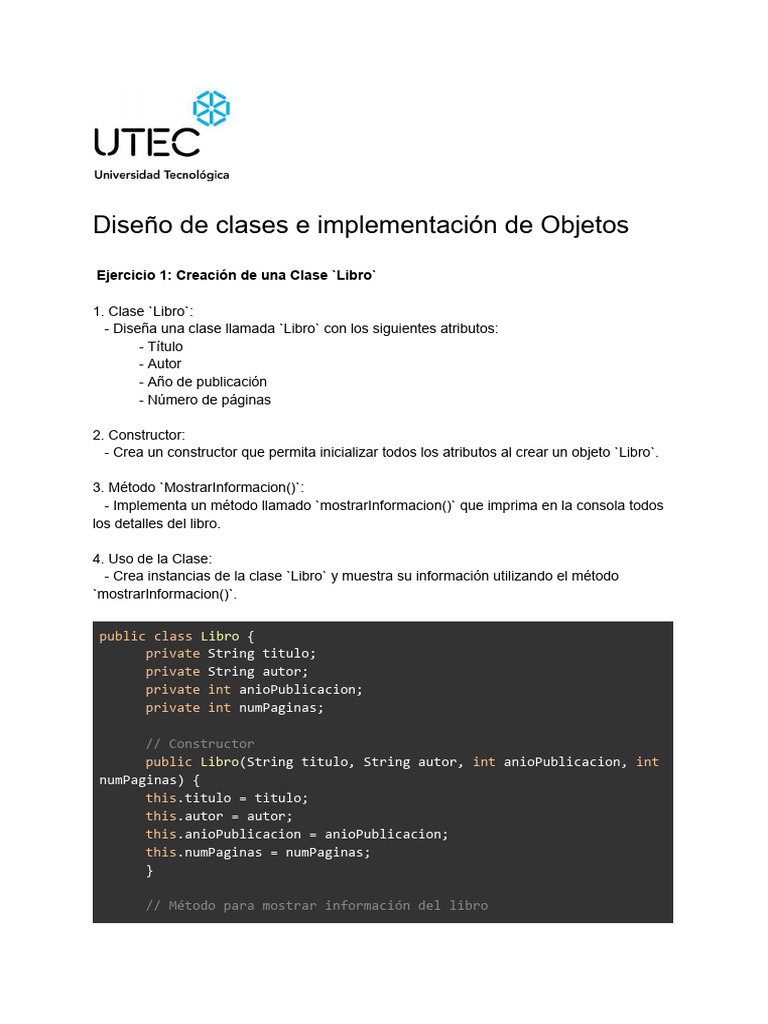 Clases en Java: Ejercicios de Programación | PDF | Constructor ...