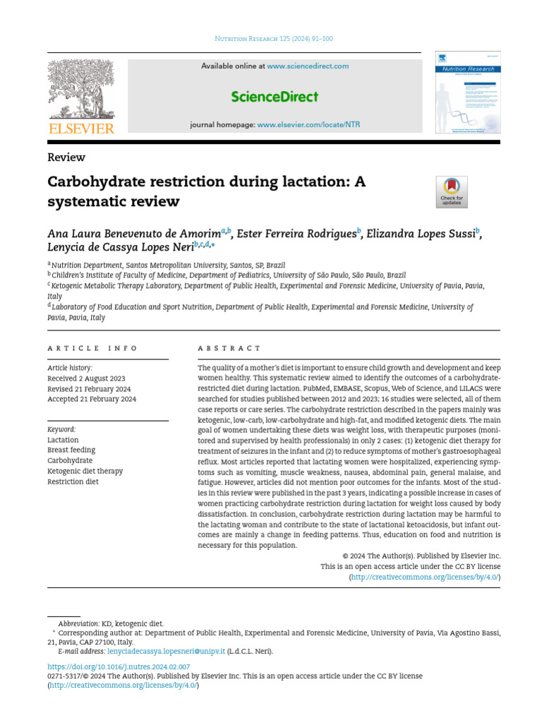 Carbohydrate Restriction in Lactation | PDF | Dieting | Low ...