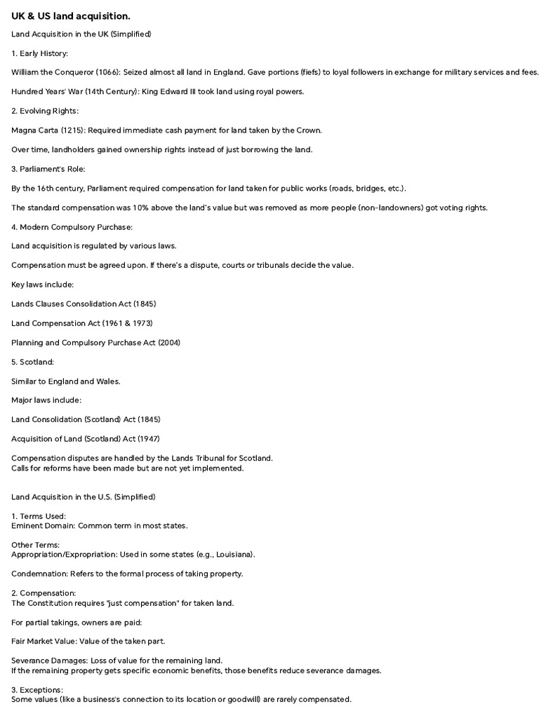 Land acquisition UK & US | PDF | Eminent Domain | Common Law