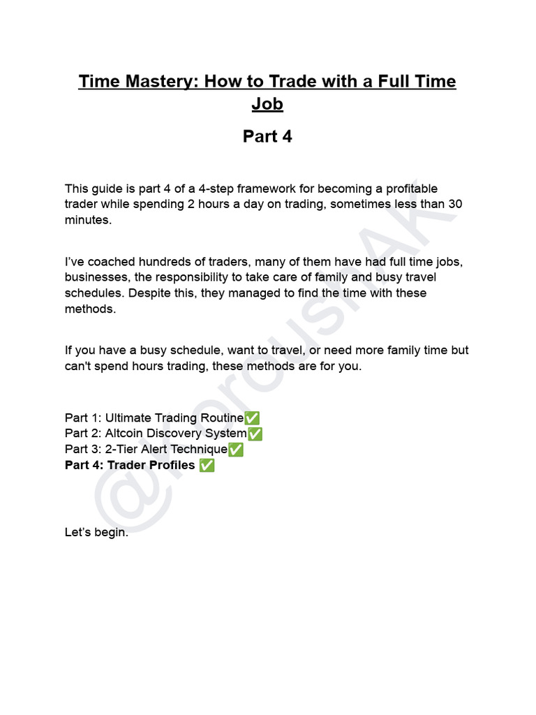 Time Mastery (Part 4)- Trader Profiles | PDF | Return On Investment | Business