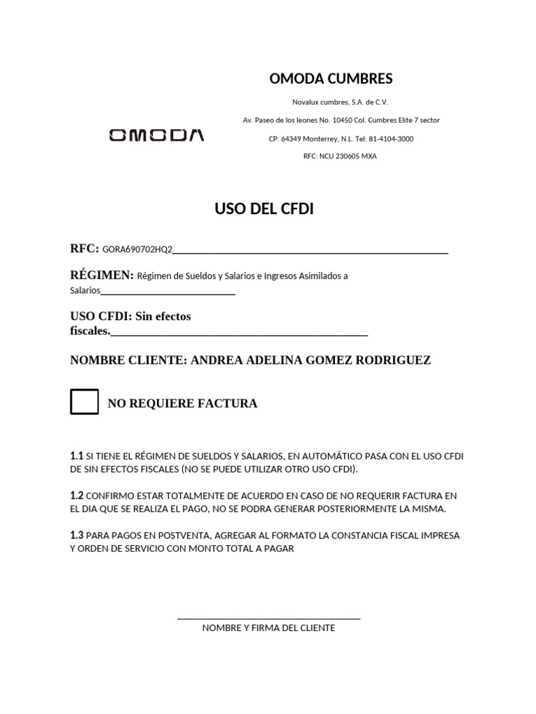 FORMATO USO CFDI REGIMEN (3) | PDF