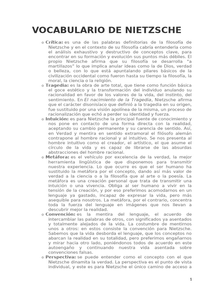Nietzsche Conceptos | PDF | Friedrich Nietzsche | Verdad