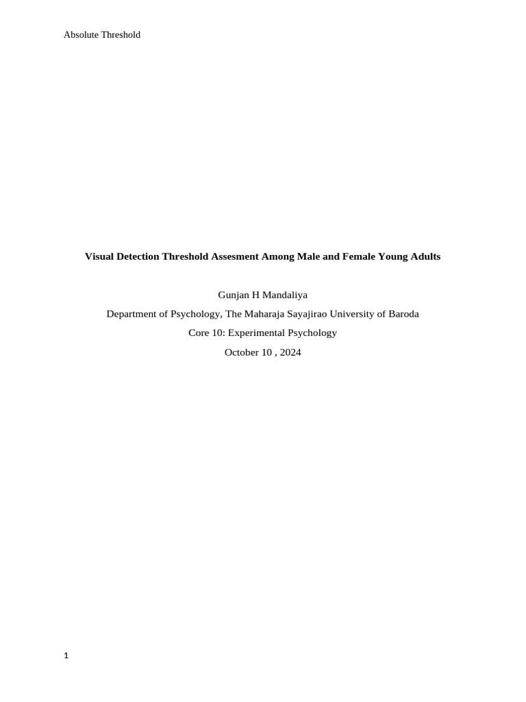 Visual Detection Threshold Detection Among Male and Female Young Adults ...