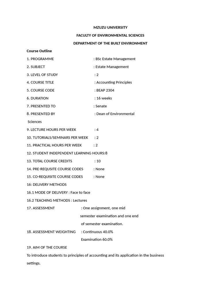 Accounting Principles Course Outline | PDF | Accounting | Capital Structure