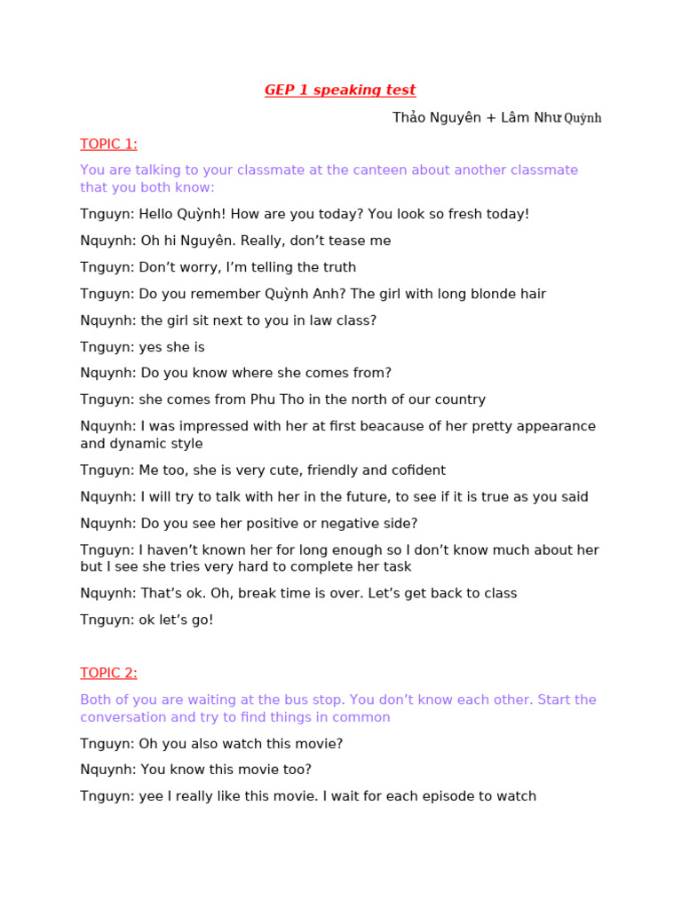 GEP 1 Speaking Test | PDF