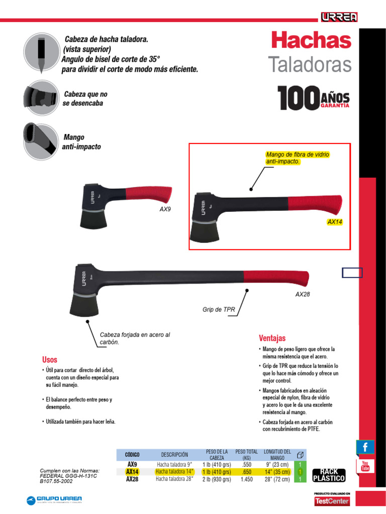 Hachas Taladoras: Especificaciones y Ventajas | PDF | Hacha | Materiales