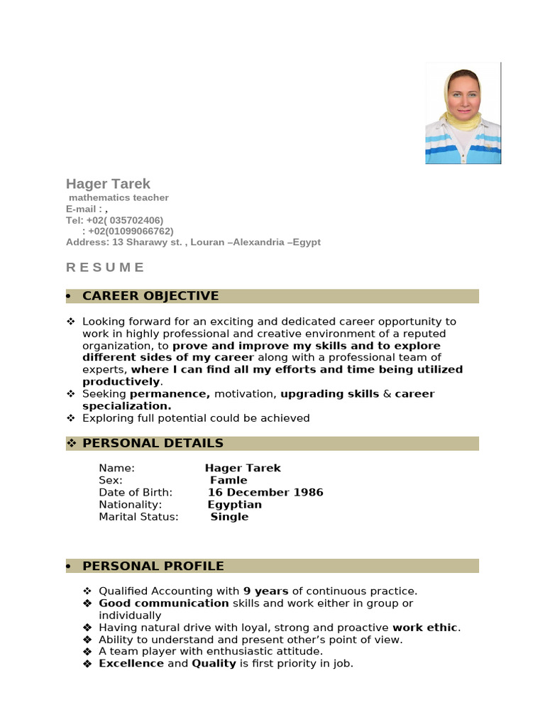 Hager Tarek CV With Pic | PDF