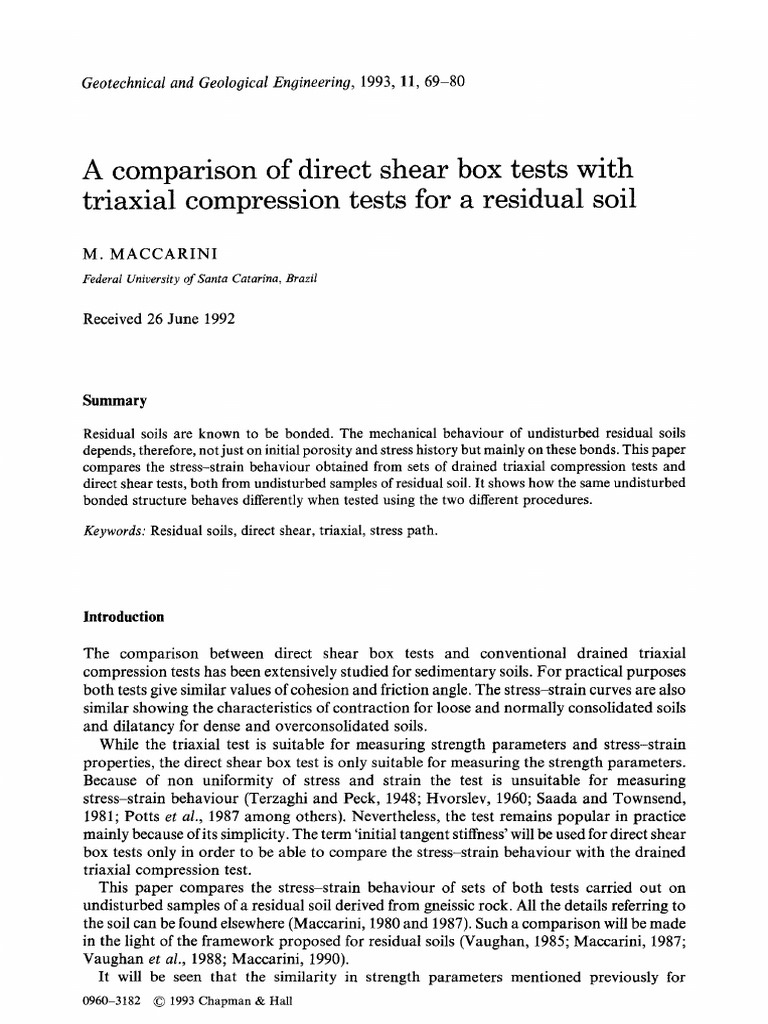 1993 - Maccarini, M. - "A Comparison of Direct Shear Box Tests With ...