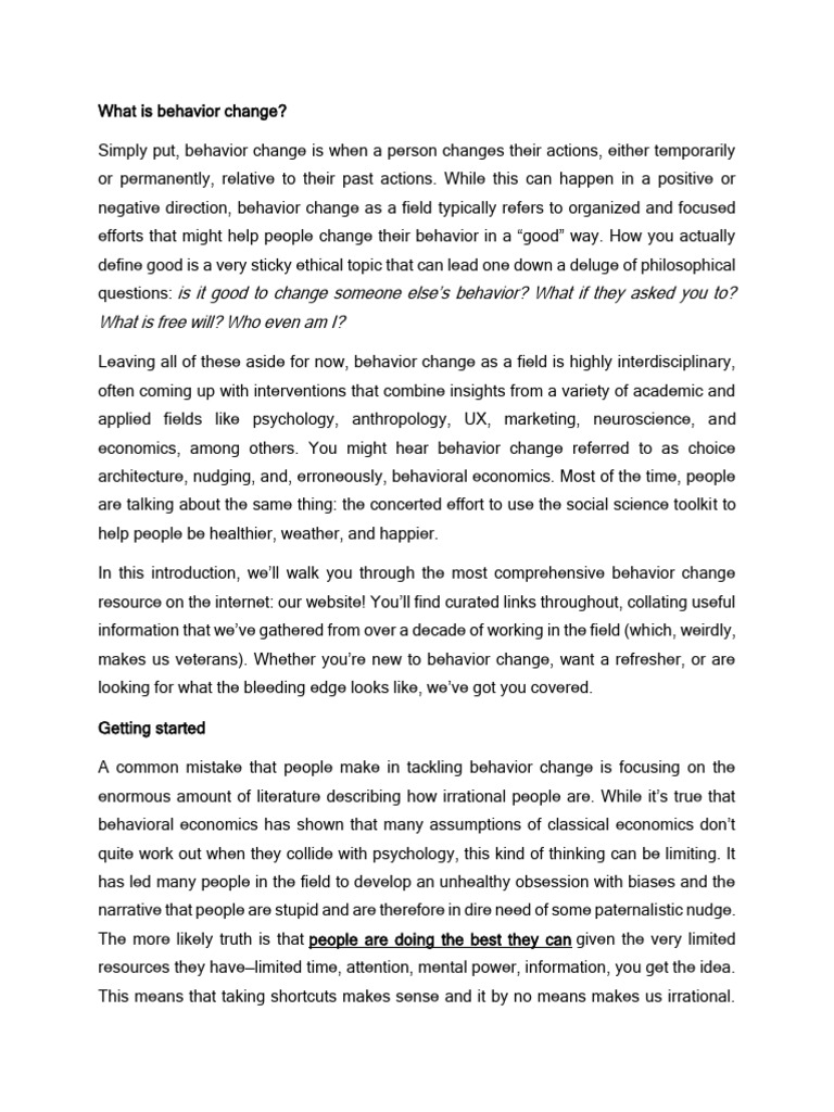 What Is Behavior Change | PDF | Behavioral Economics | Motivation