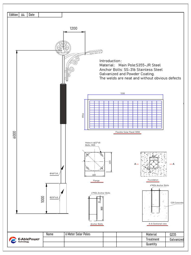6 Meter Galvanized Solar Poles Specs | PDF | Secondary Sector Of The ...