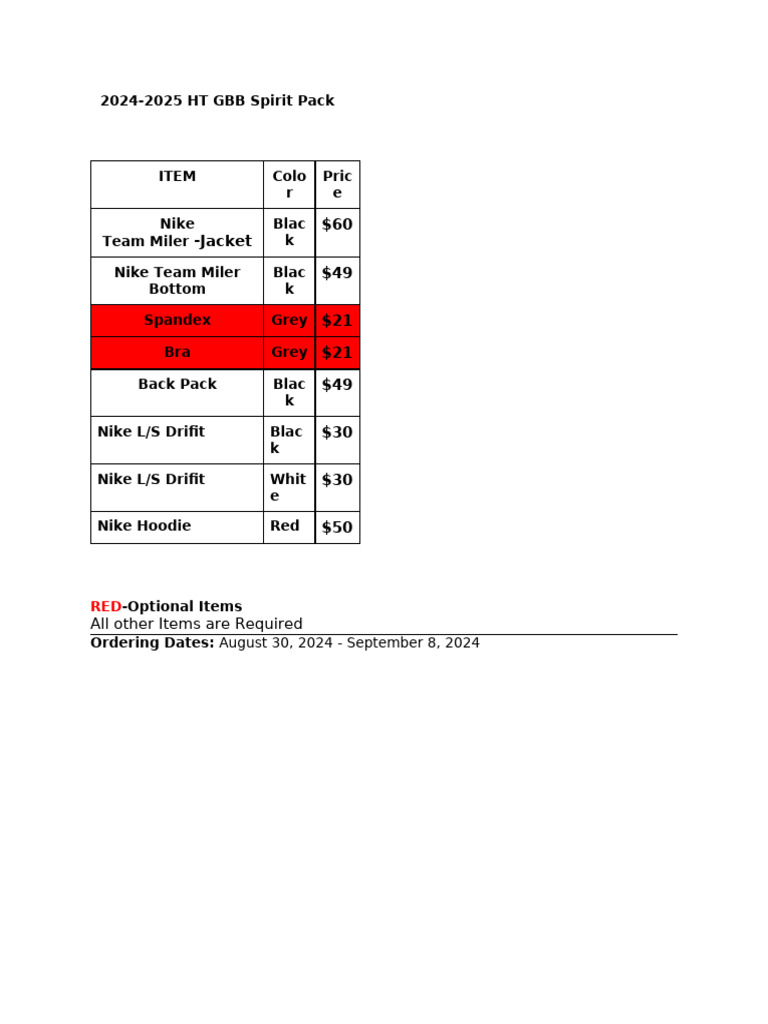 2024 Spirit Pack Updated | PDF
