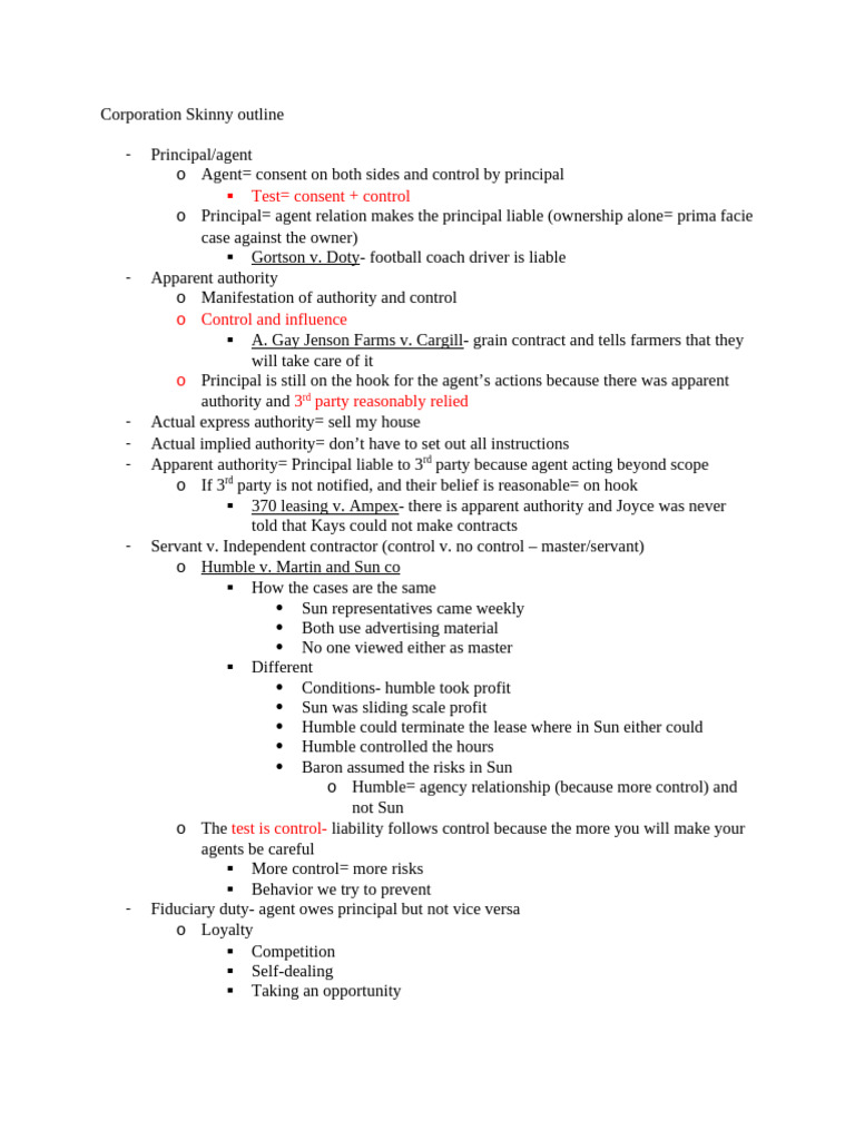 Corporation Skinny Outline | PDF | Insider Trading | Limited Liability ...