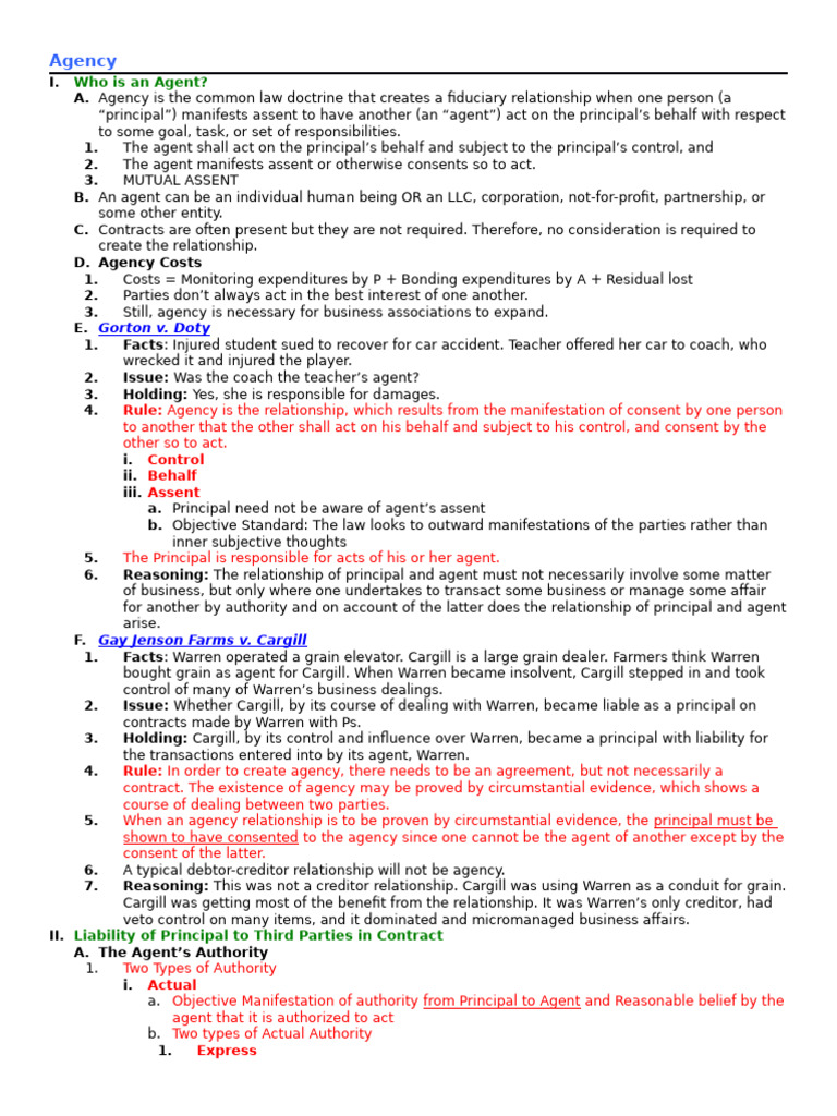 Business Associations Rough Outline 2 | PDF | Law Of Agency | Legal ...