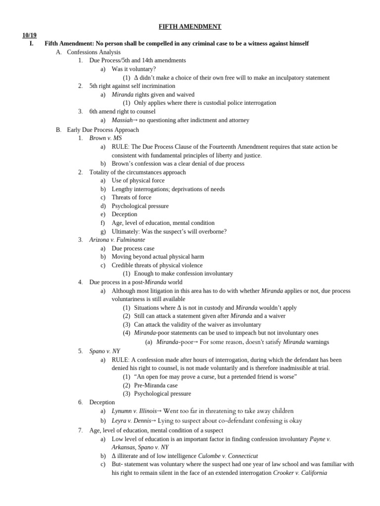FIFTH AMENDMENT | PDF | Miranda Warning | Fifth Amendment To The United ...