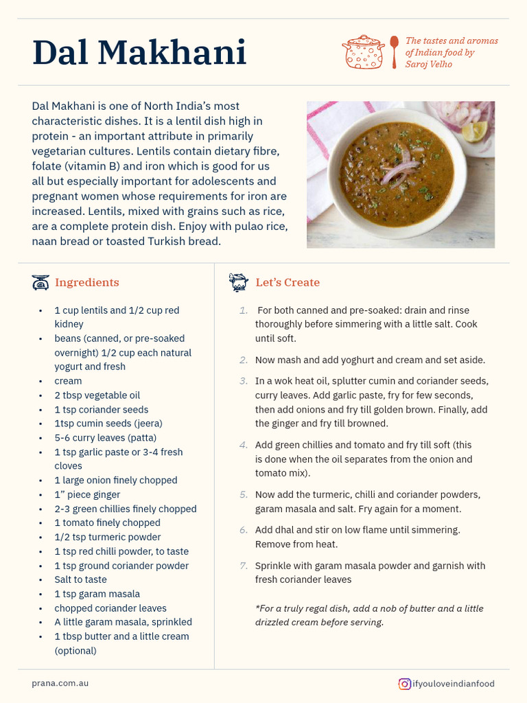 Authentic Dal Makhani Recipe Guide | PDF | Food And Drink Preparation ...